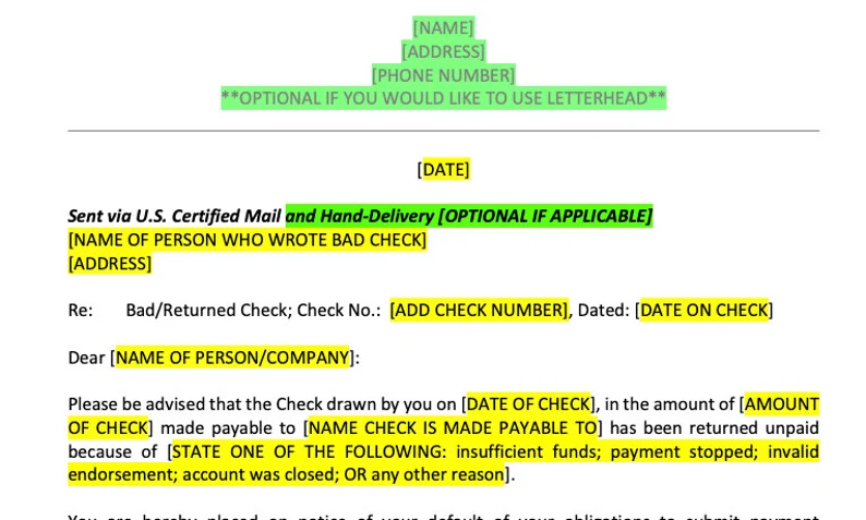Bad check Letter-Demand Letter