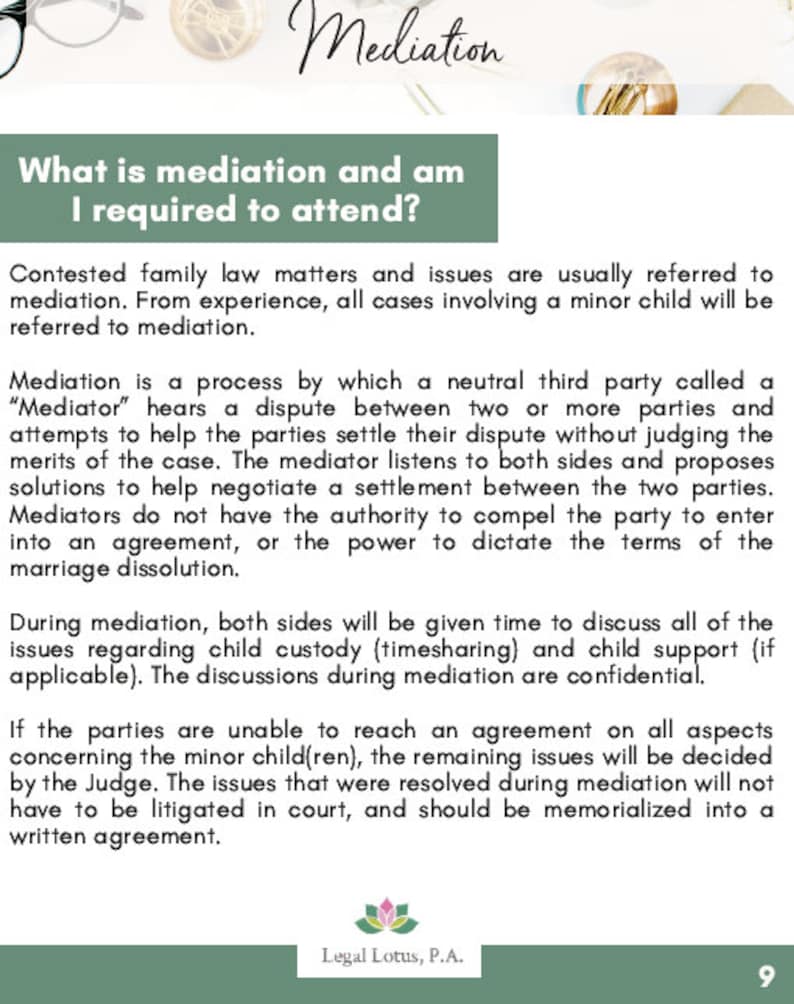 Custody Mediation Prep Fillable Workbook Guide Legal Lotus